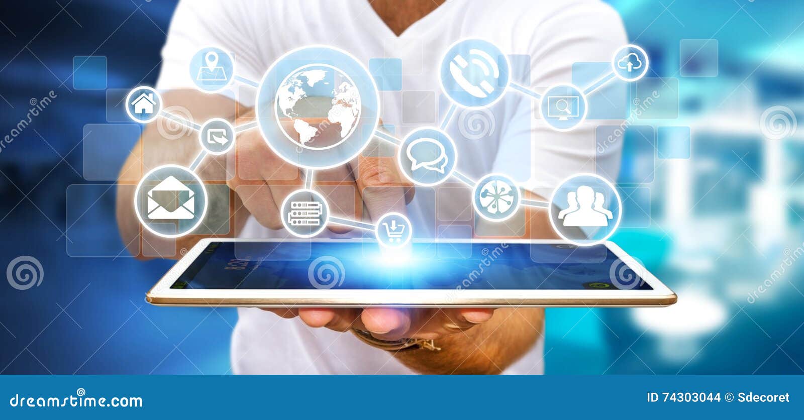 Businessman Using Digital Web Network with Web Icons Stock Illustration ...