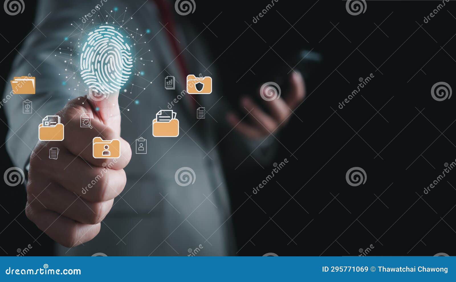 Businessman Using Fingerprint Scanner To Log in Showing Cyber Security ...