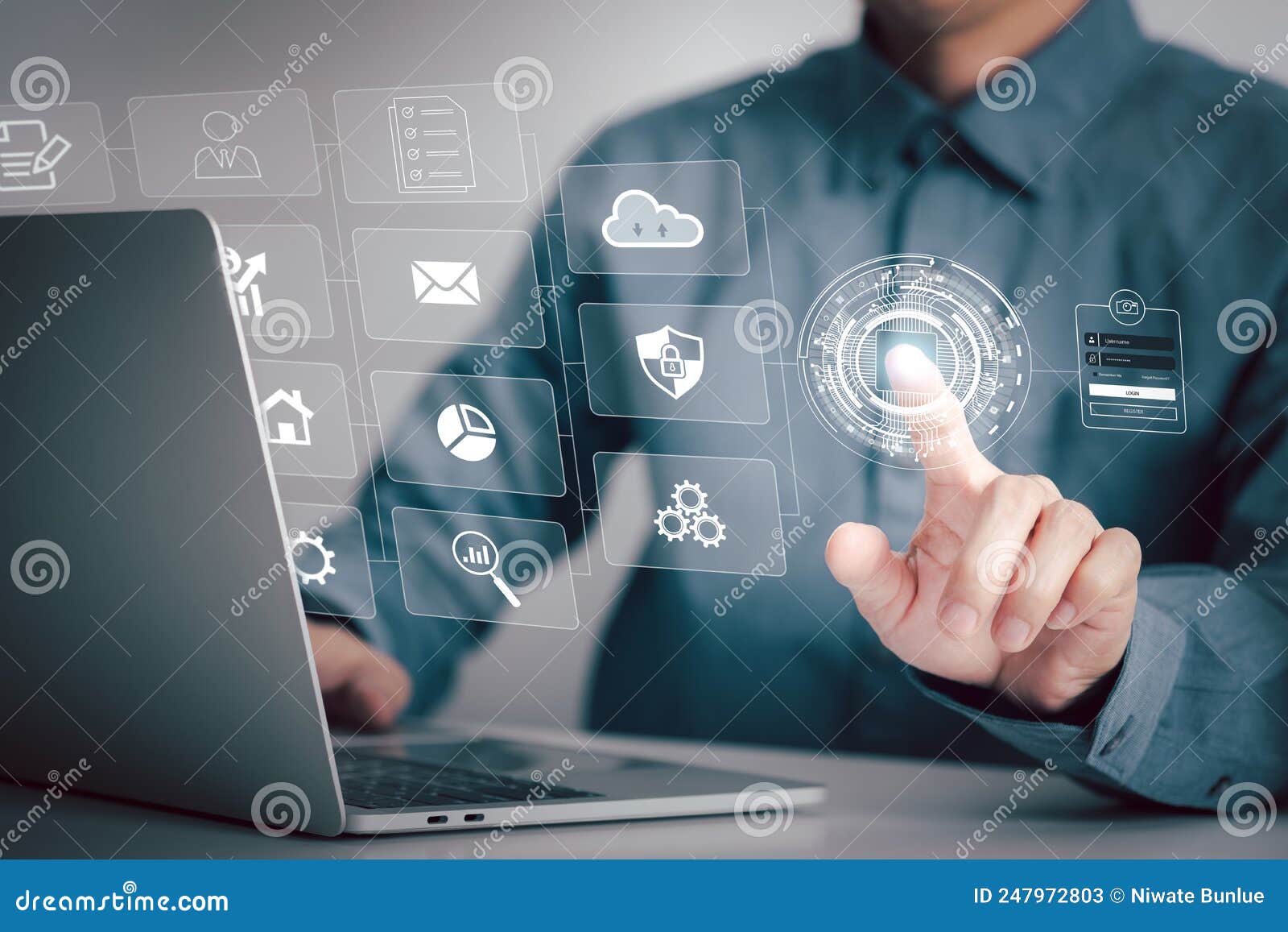 Businessman Using Fingerprints Identification To Access Computer ...