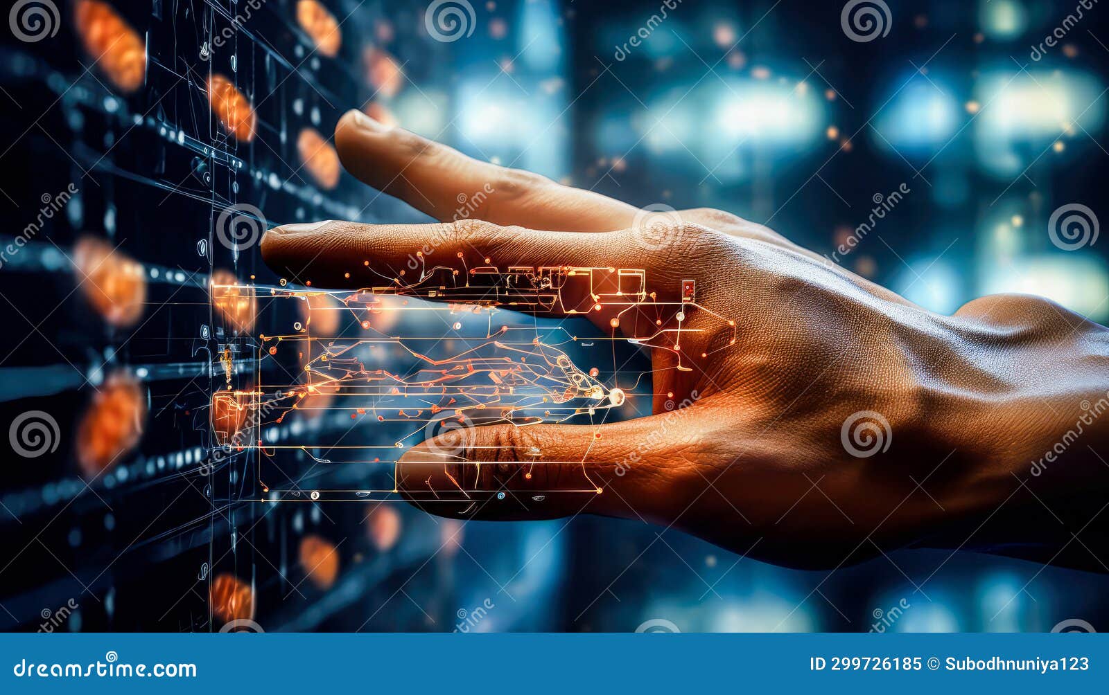 A Businessman is Using a Futuristic Tablet To Manage His Business with ...