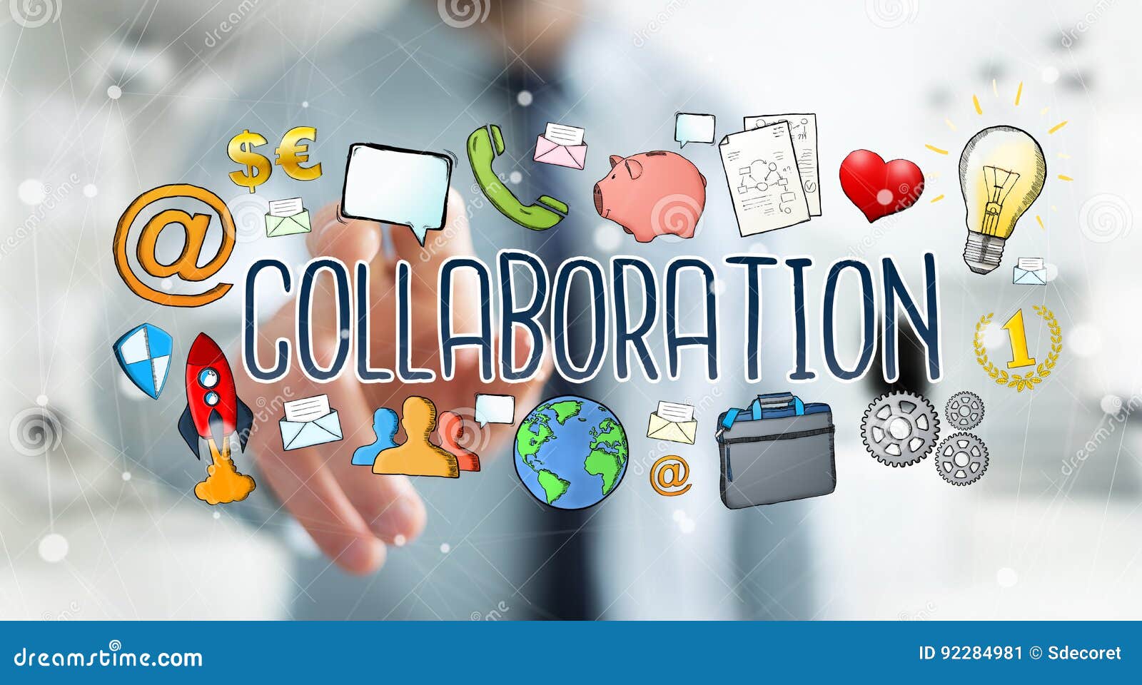 Businessman Using Hand-drawn Collaboration Presentation Stock ...