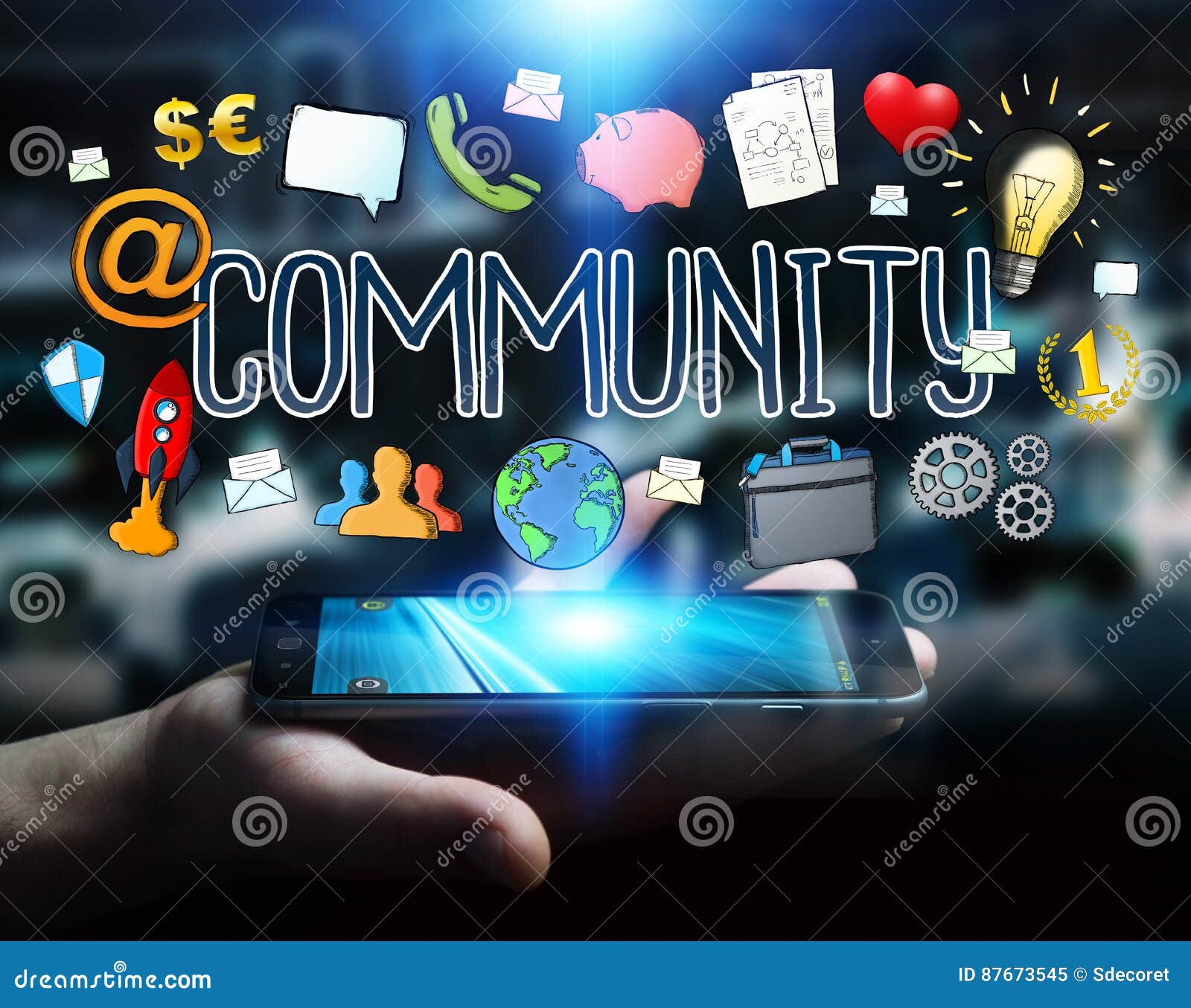 Businessman Using Hand-drawn Community Presentation Stock Illustration ...