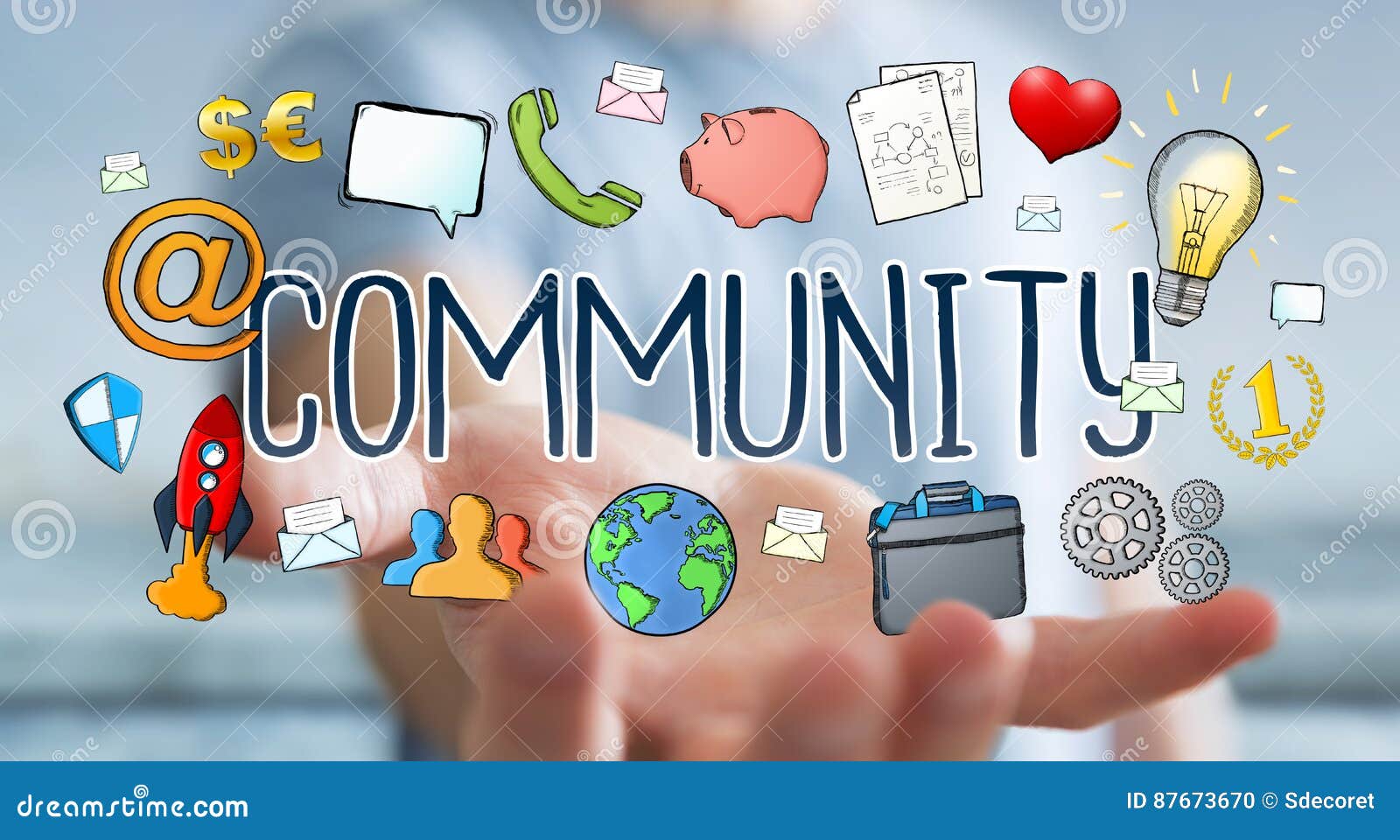 Businessman Using Hand-drawn Community Presentation Stock Illustration ...