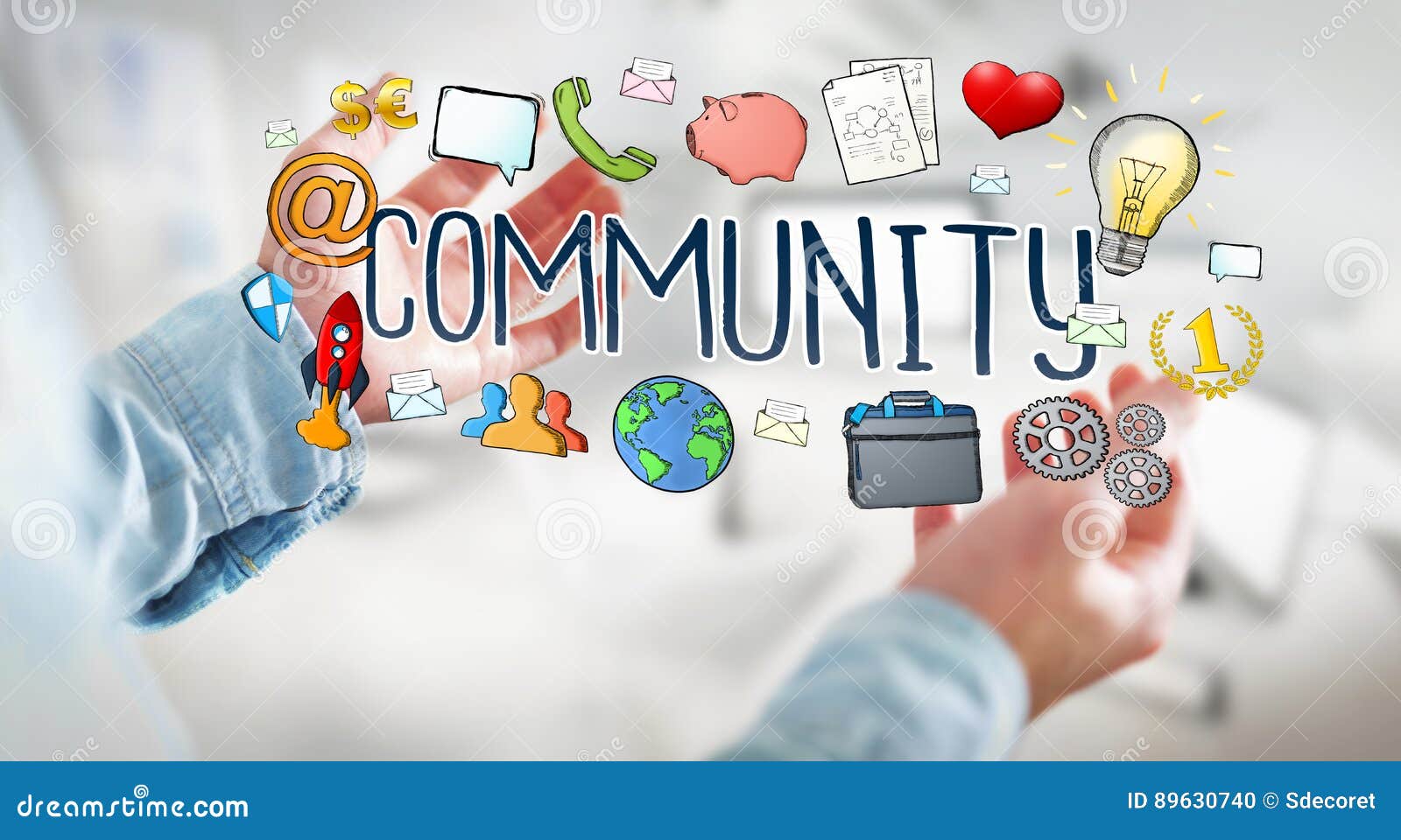 Businessman Using Hand-drawn Community Presentation Stock Illustration ...