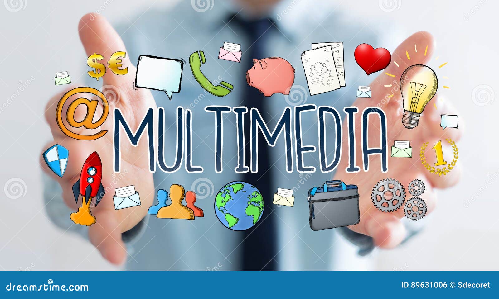 Businessman Using Hand-drawn Multimedia Technology Presentation Stock ...