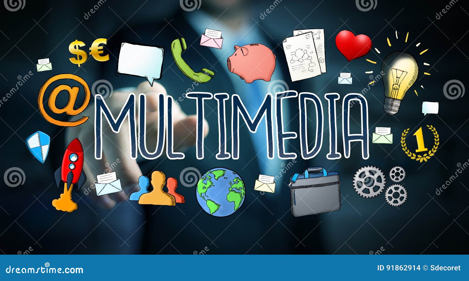 Businessman Using Hand-drawn Multimedia Technology Presentation Stock ...