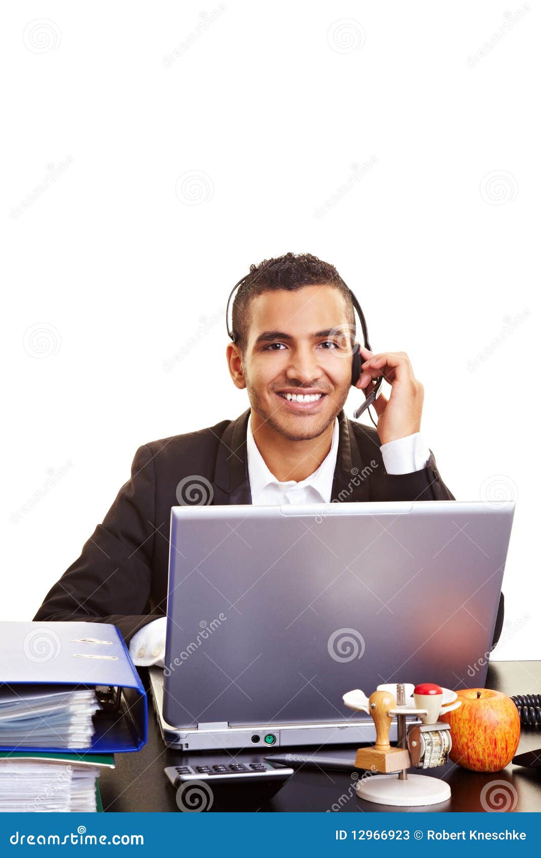 Businessman using headset stock image. Image of male - 12966923