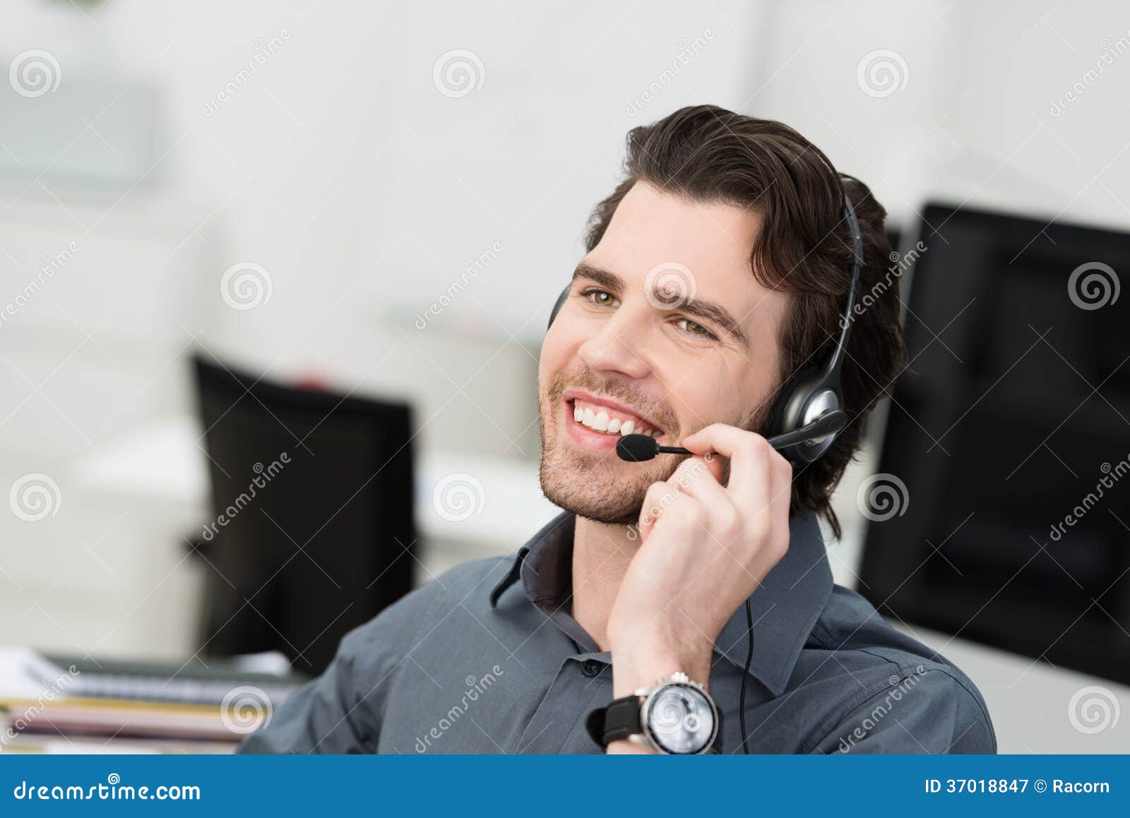 Businessman Using a Headset Stock Image - Image of hand, operator: 37018847