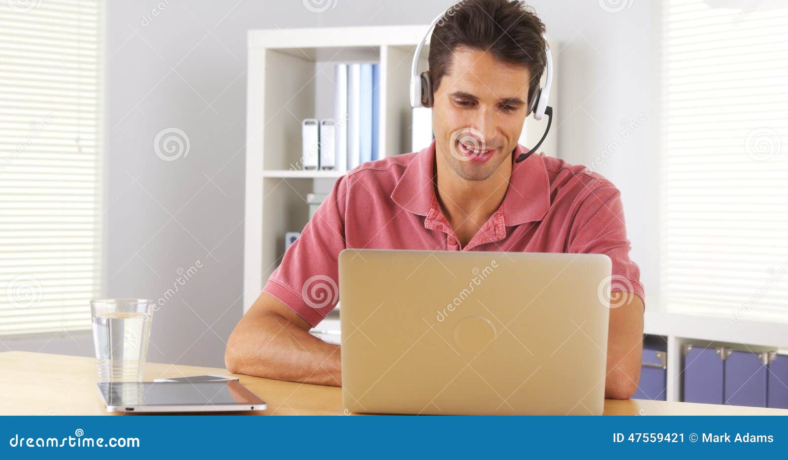 Businessman Using Headset To Talk on the Phone Stock Image - Image of ...