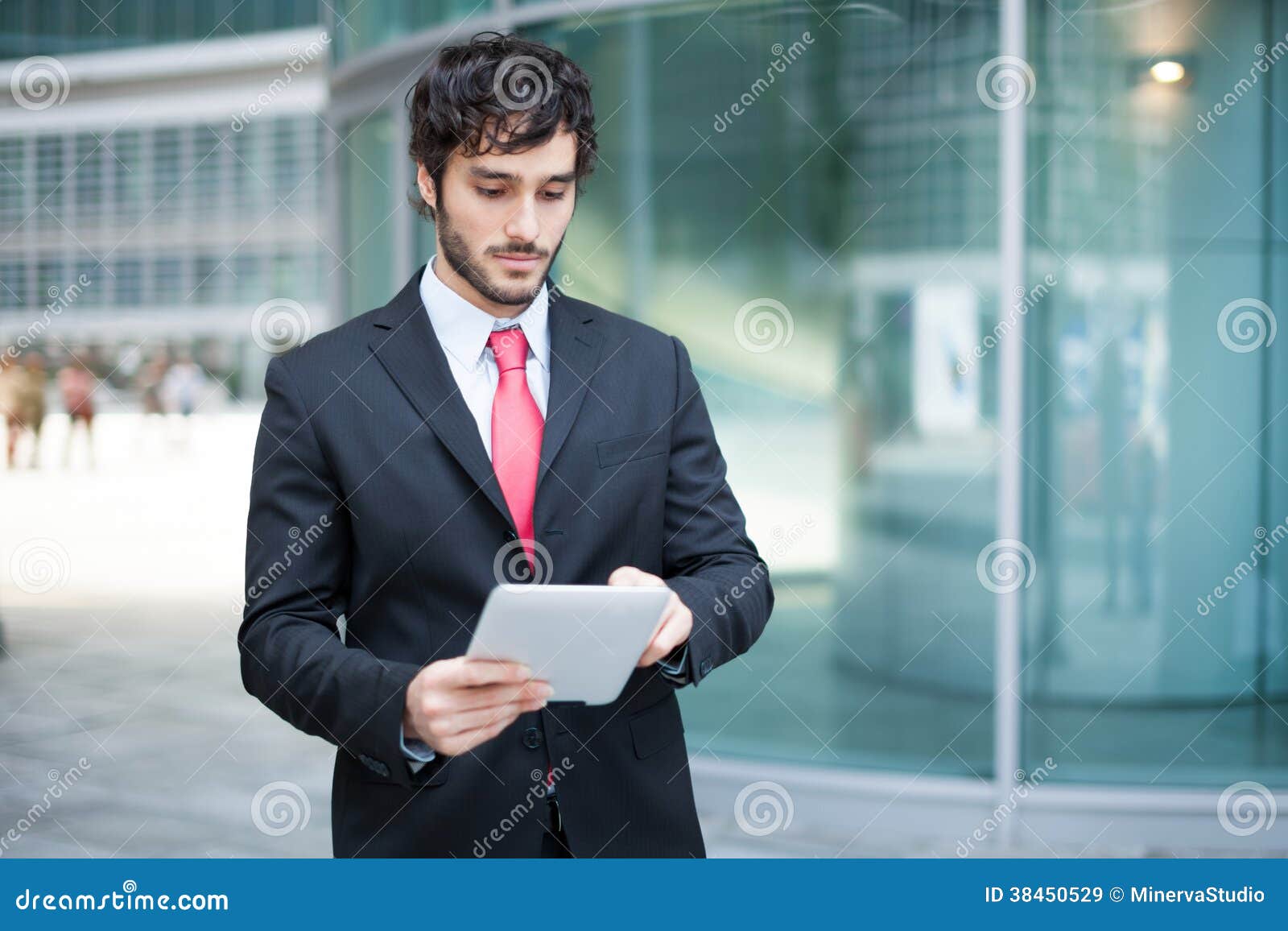 Businessman Using His Tablet Stock Image - Image of learning, press ...