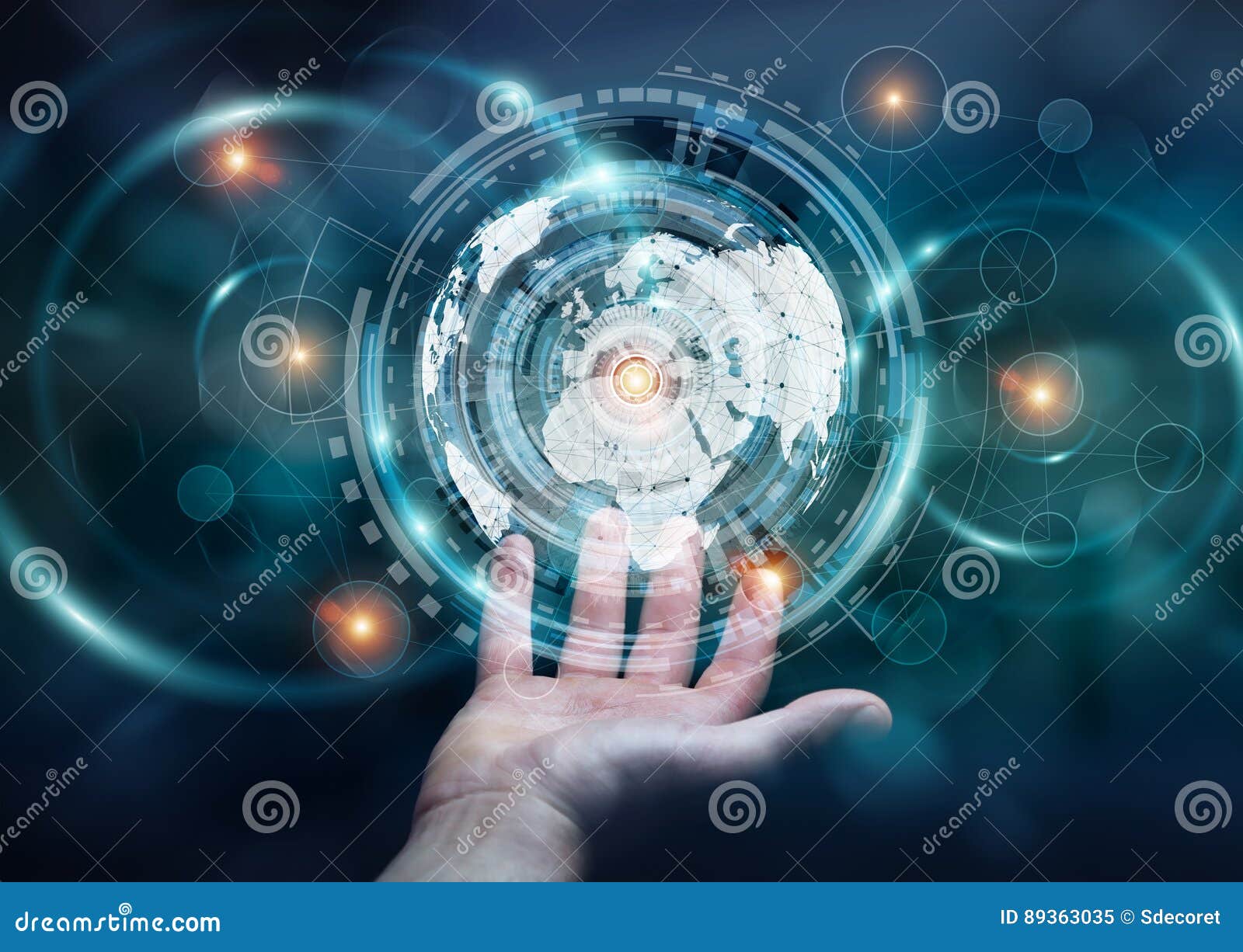 Businessman Using Hologram Screen with Digital Data Stock Illustration ...