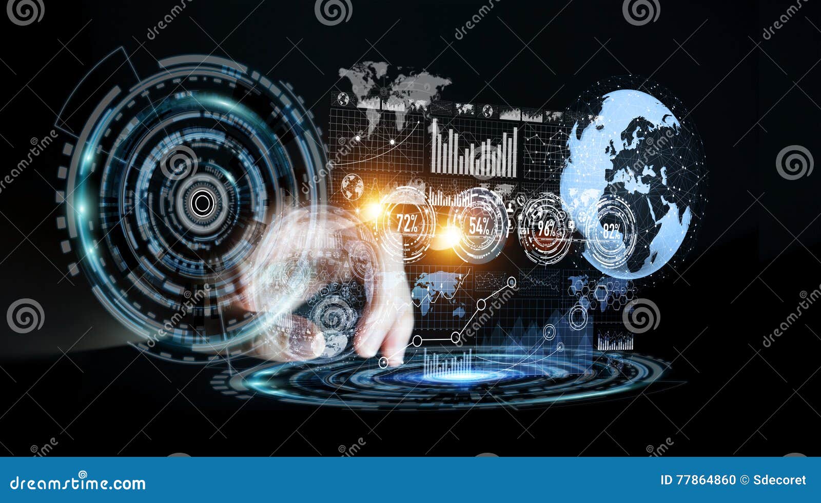 Businessman Using Hologram Screen with Digital Data Stock Illustration ...