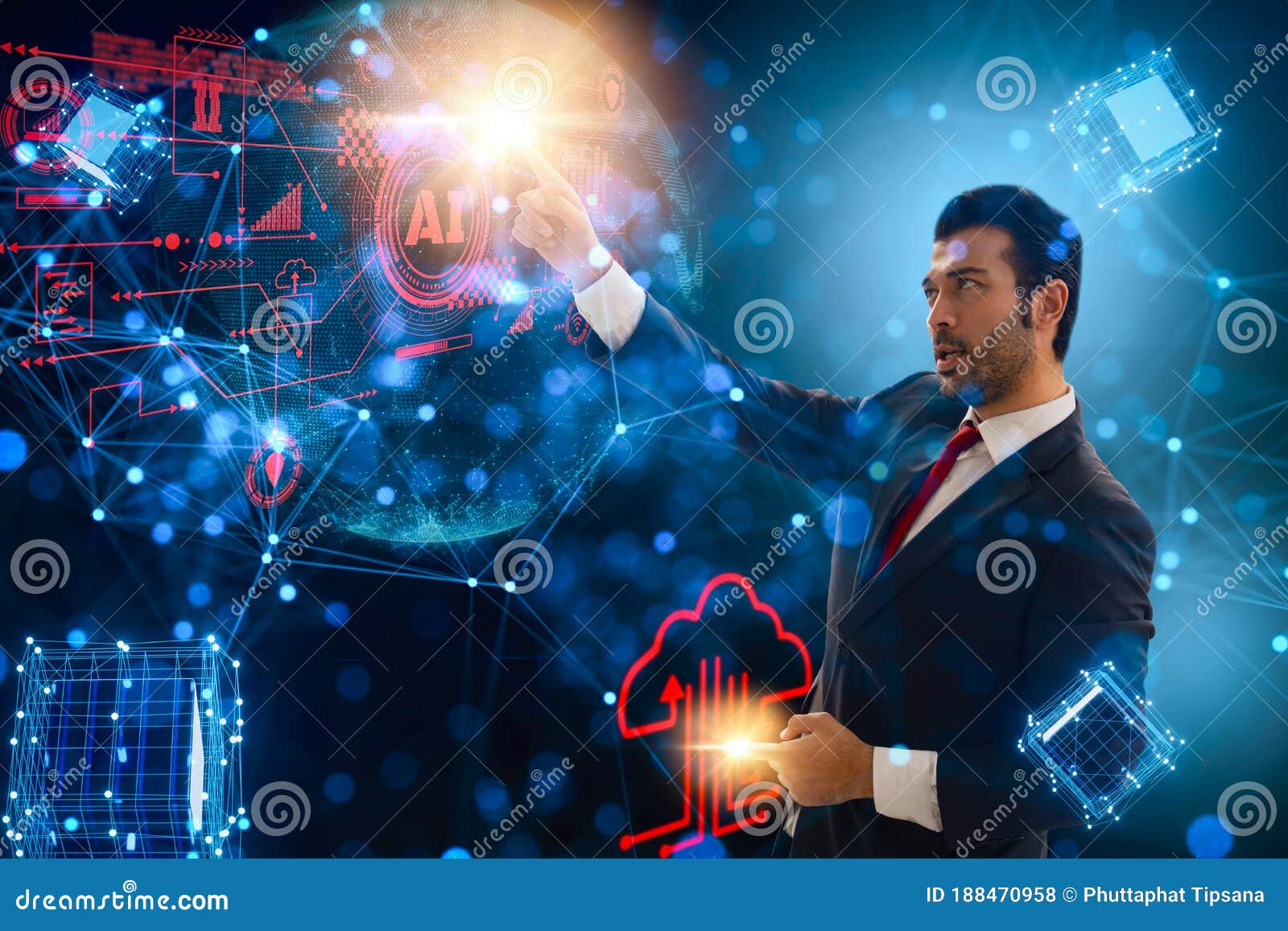 Businessman Using Interface Screen Display To Analyze and Process ...