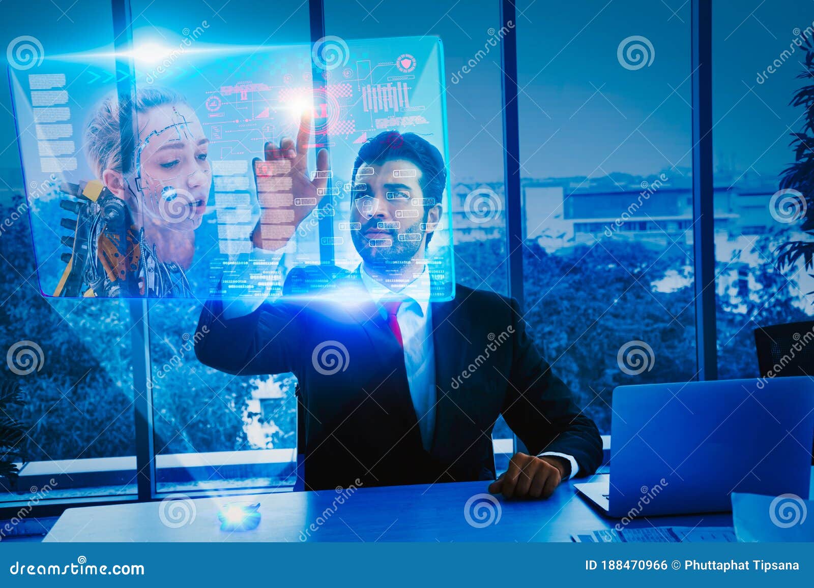 Businessman Using Interface Screen Display To Analyze and Process,using ...
