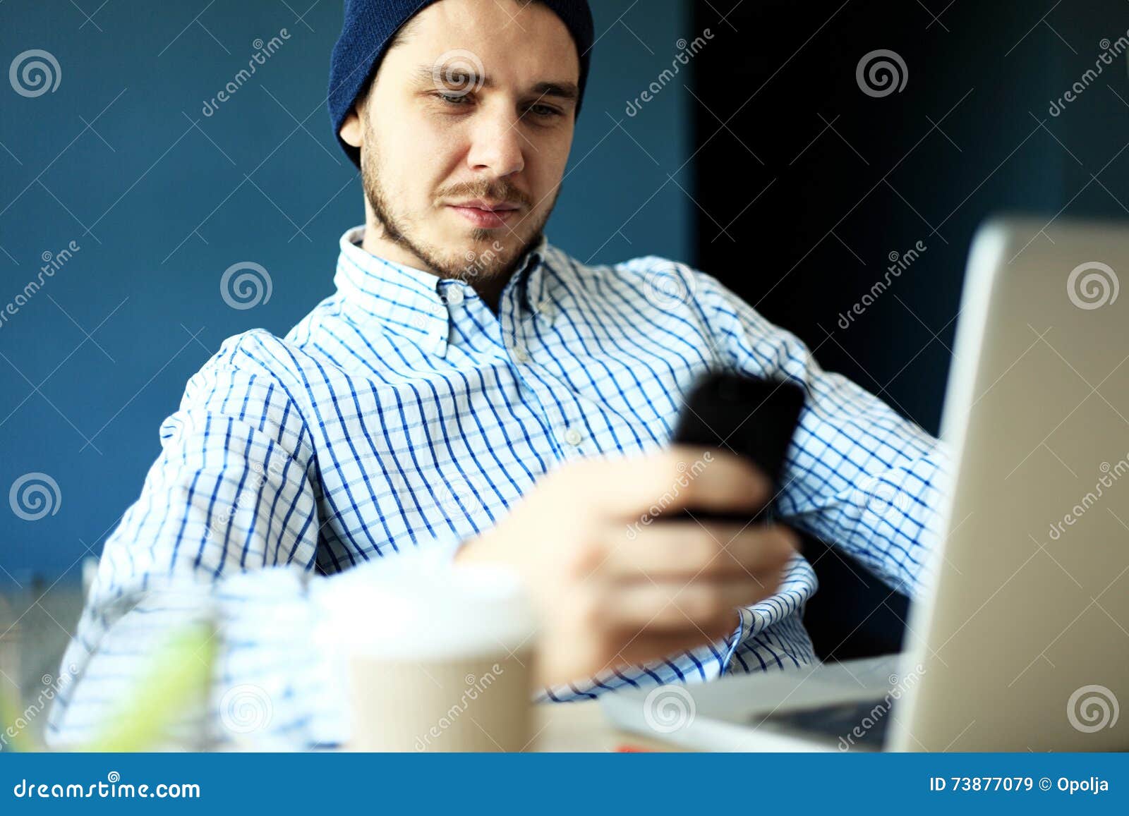 Businessman Using Internet on Smart Phone and Laptop Stock Image ...
