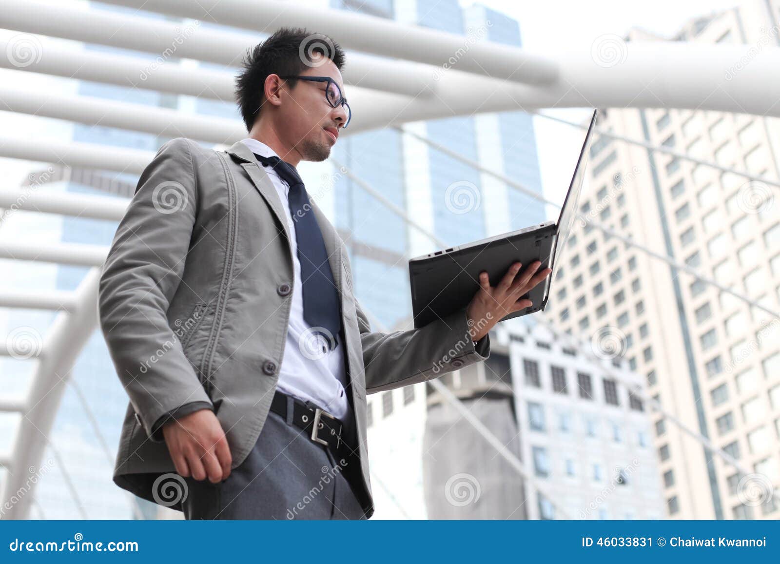Businessman using laptop stock image. Image of joyful - 46033831