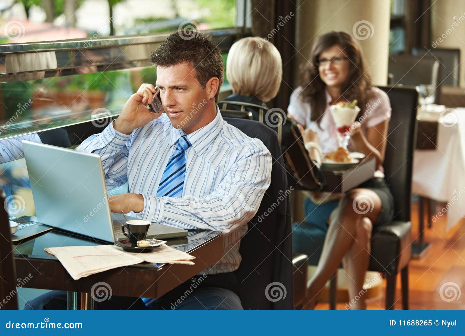 Businessman Using Laptop in Cafe Stock Image - Image of collar, casual ...