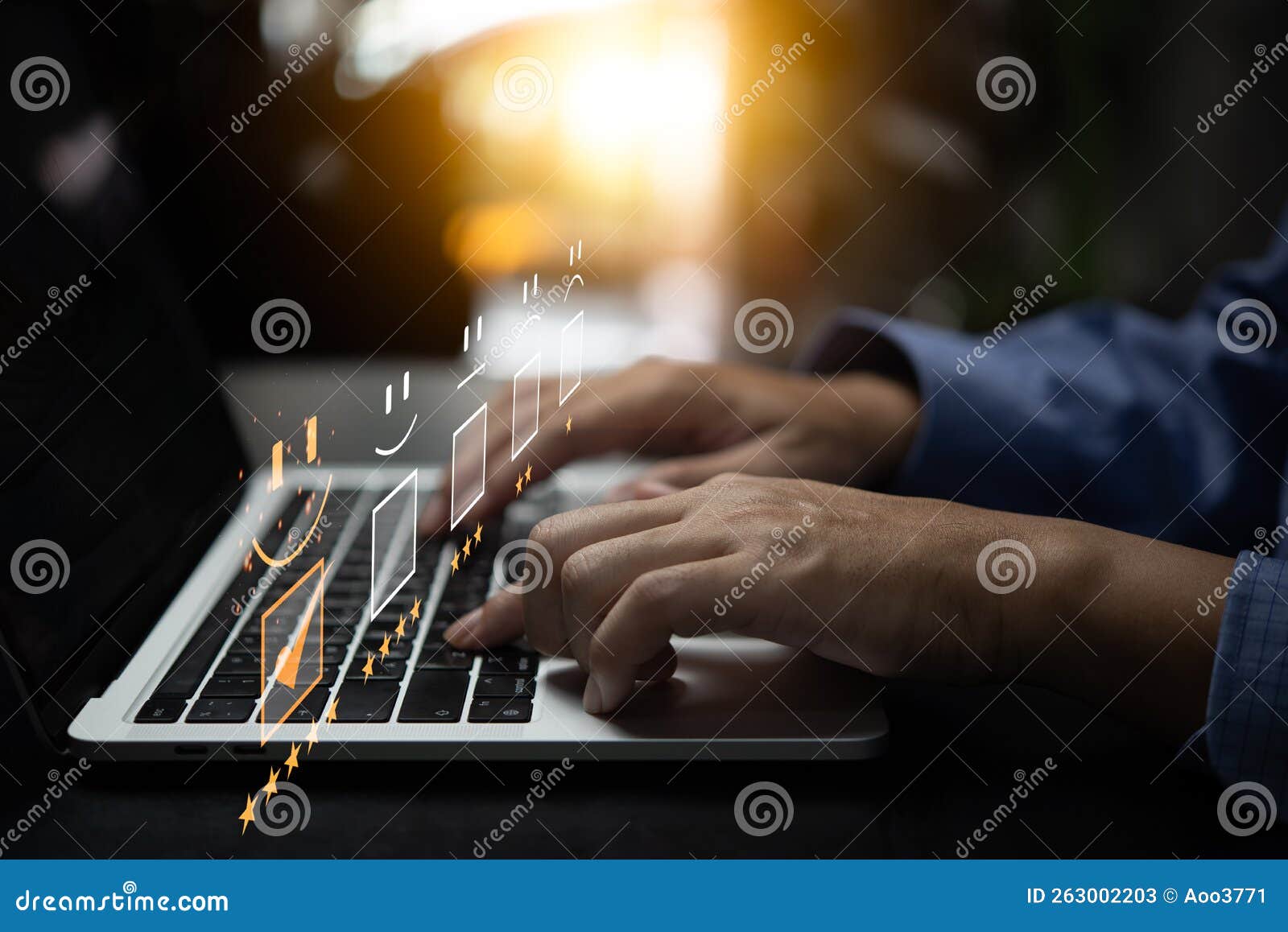 Businessman Using Laptop Computer Face Emoticon Smile in Satisfaction ...