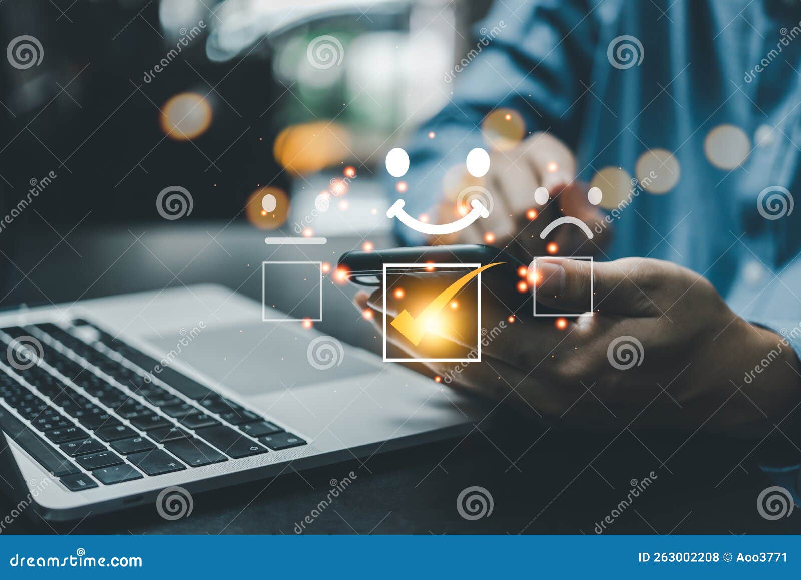 Businessman Using Laptop Computer Face Emoticon Smile in Satisfaction ...