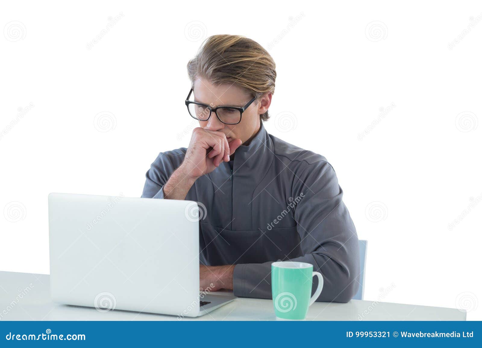 Businessman Using Laptop Computer at Table Stock Image - Image of smart ...