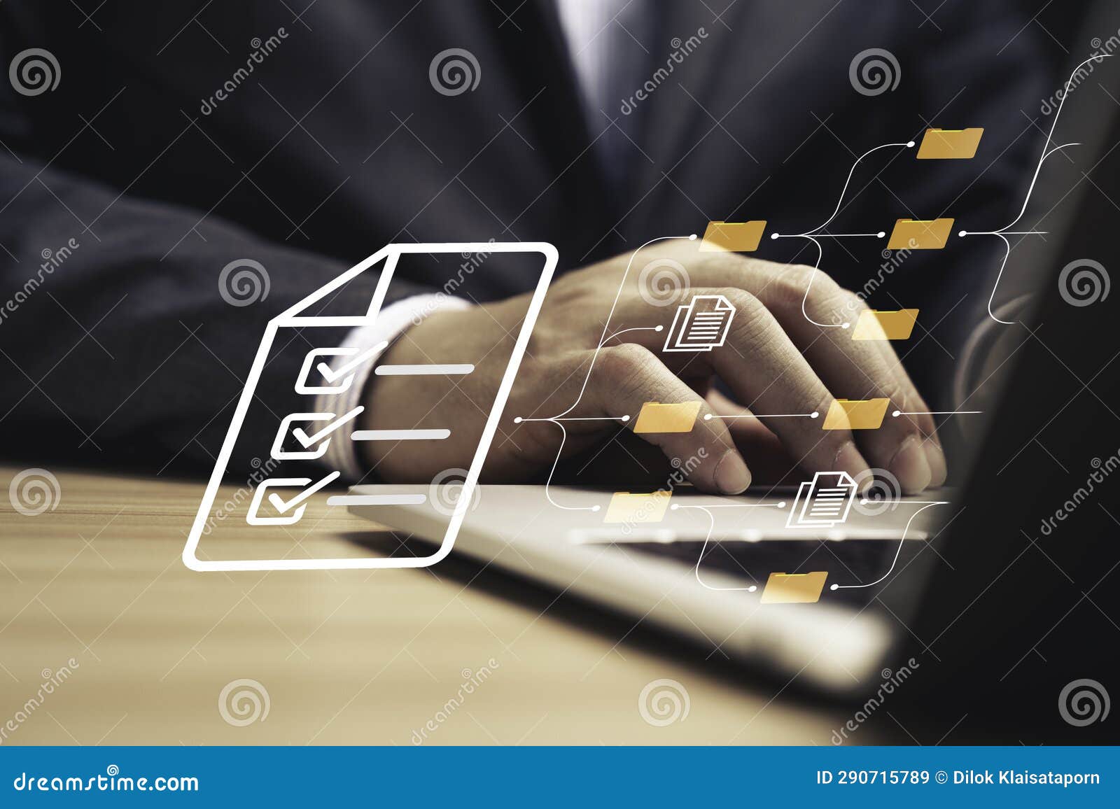 Businessman Using Laptop Computer and Touching To Online Electronic ...