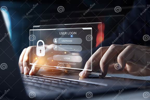 Businessman Using Laptop with Login Screen Stock Photo - Image of ...