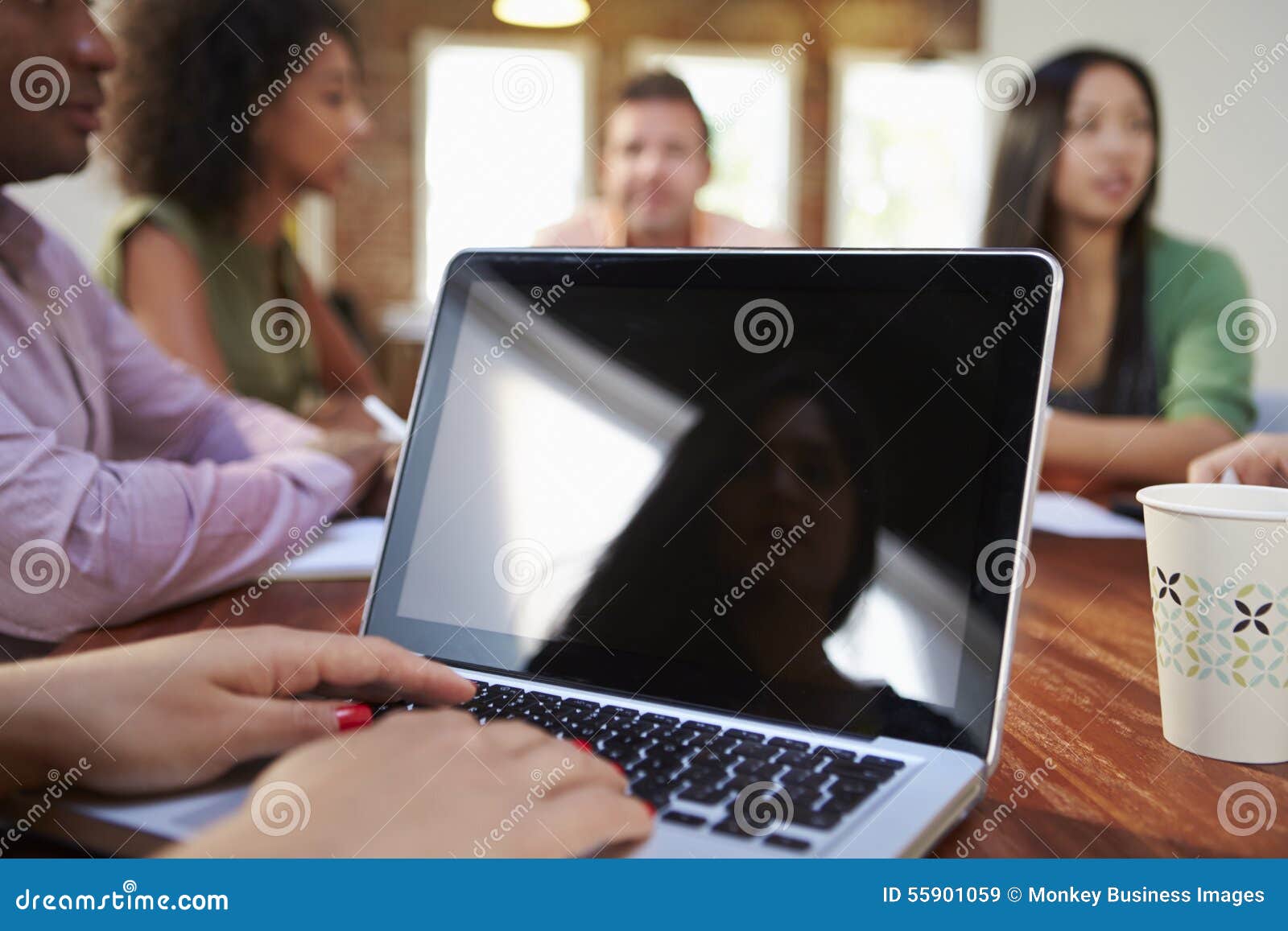 Businessman Using Laptop in Meeting Stock Image - Image of african ...