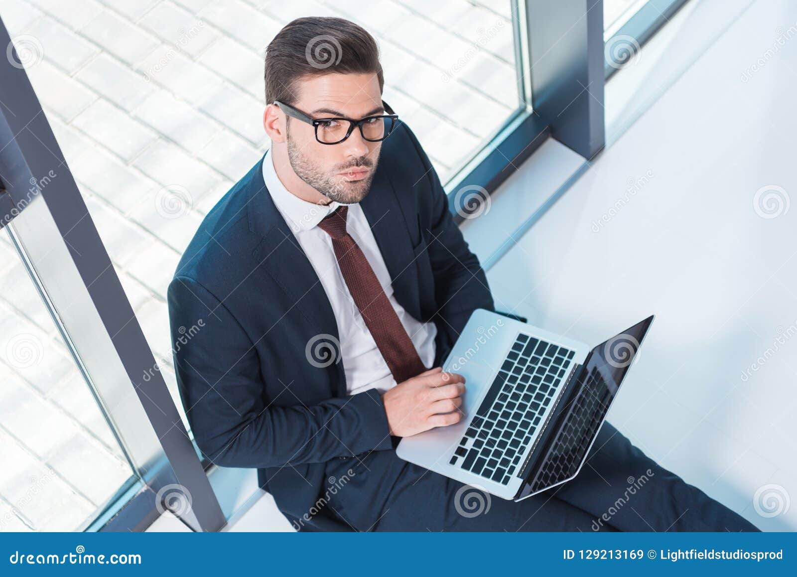 High Angle View of Young Businessman Stock Image - Image of office ...