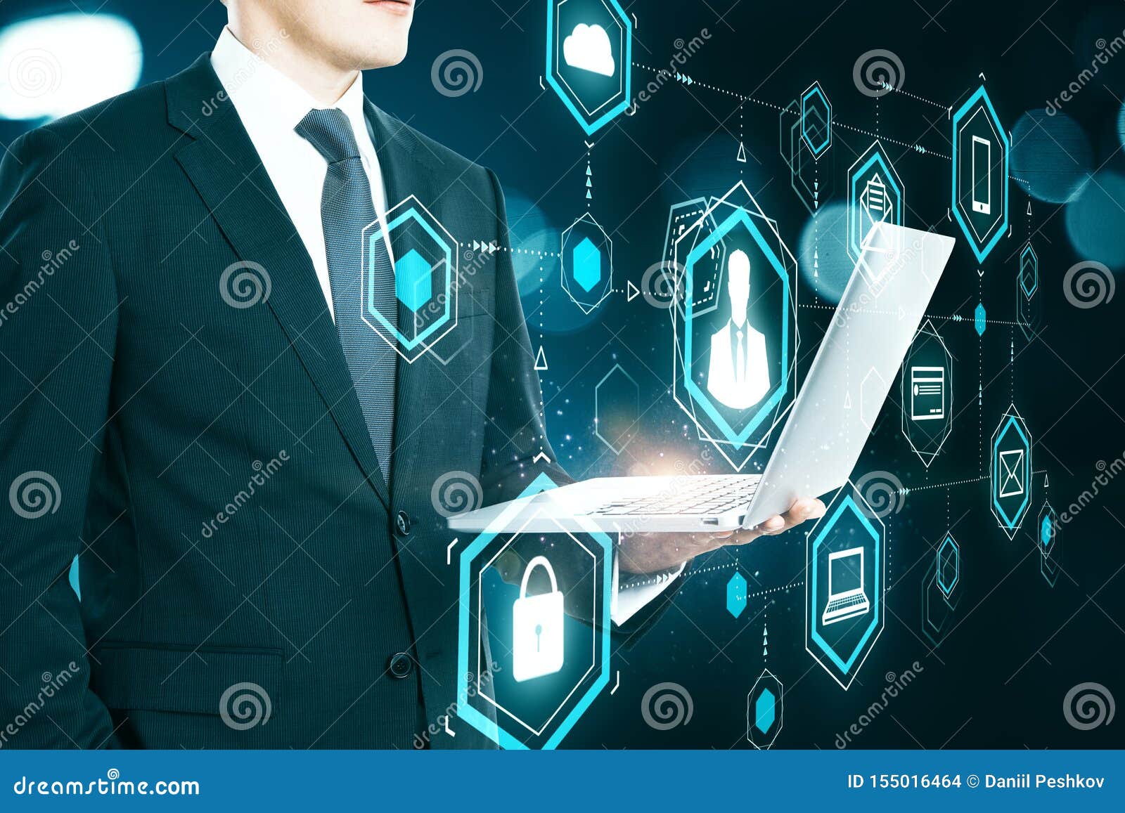 Businessman Using Laptop with Social Network Stock Photo - Image of ...