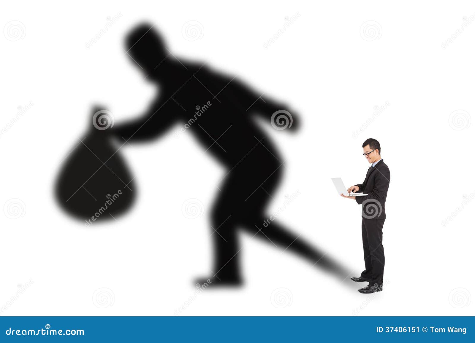 Businessman Using Laptop with Thief Shadow Stock Image - Image of human ...