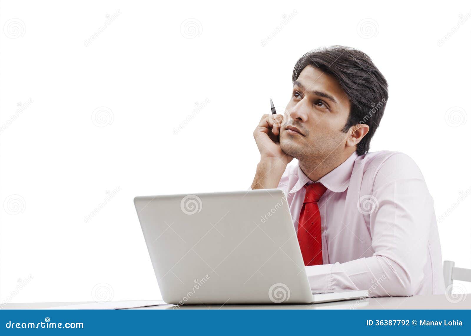 Businessman Using Laptop and Thinking Stock Photo - Image of business ...