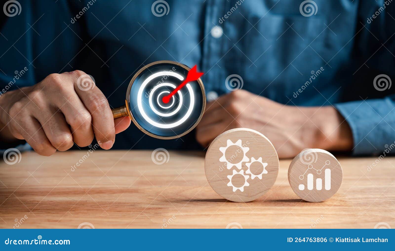Businessman Using Magnifying Glass Focus To Target Icon Which for ...