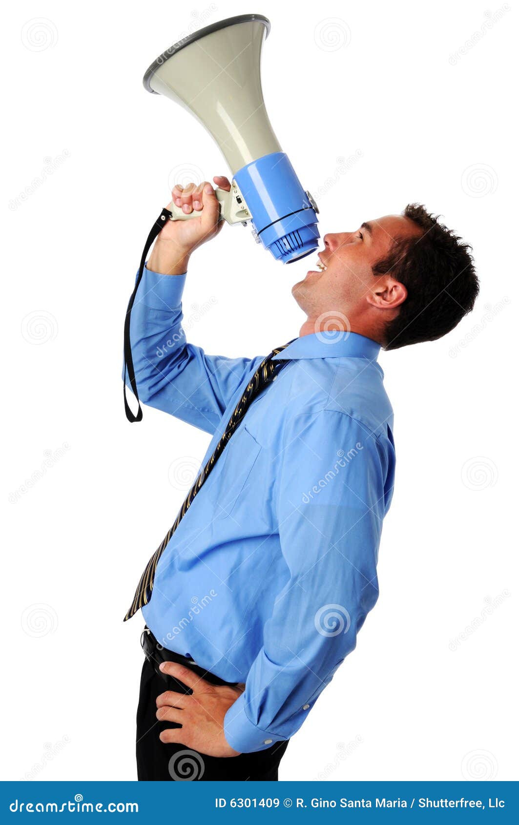 Businessman Using Megaphone Stock Image - Image of standing, blue: 6301409