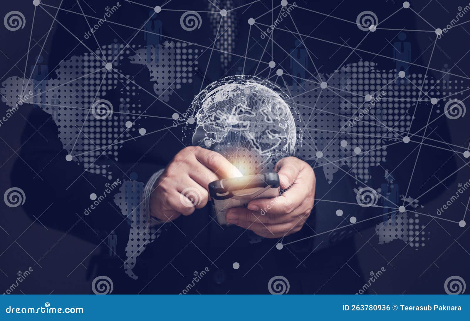 Businessman Using Mobile Phone As a Tool for Analyzing Data and Ordering Work Via Wireless ...