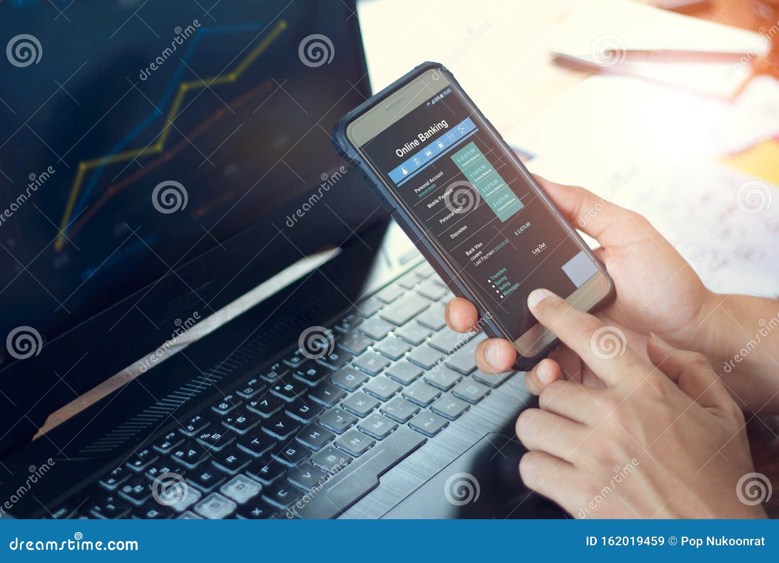 Businessman Using Mobile Smartphone with Data Information Banking ...