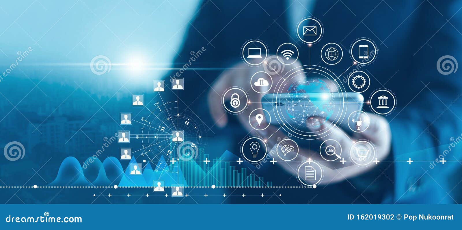 Businessman Using Mobile Smartphone and Icon Network Connection Data ...