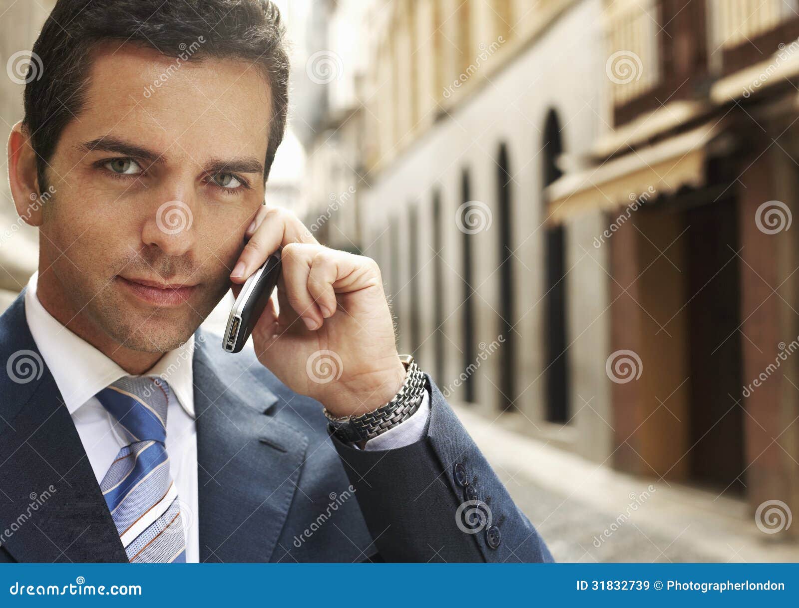Businessman Using Mobilephone in Street Stock Image - Image of handsome ...