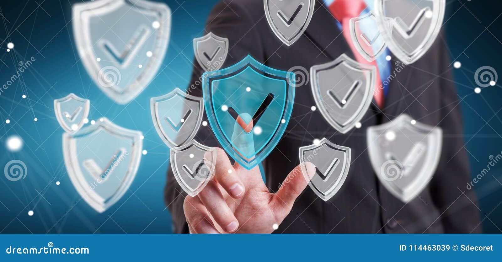 Businessman Using Modern Data Shield Antivirus 3D Rendering Stock ...