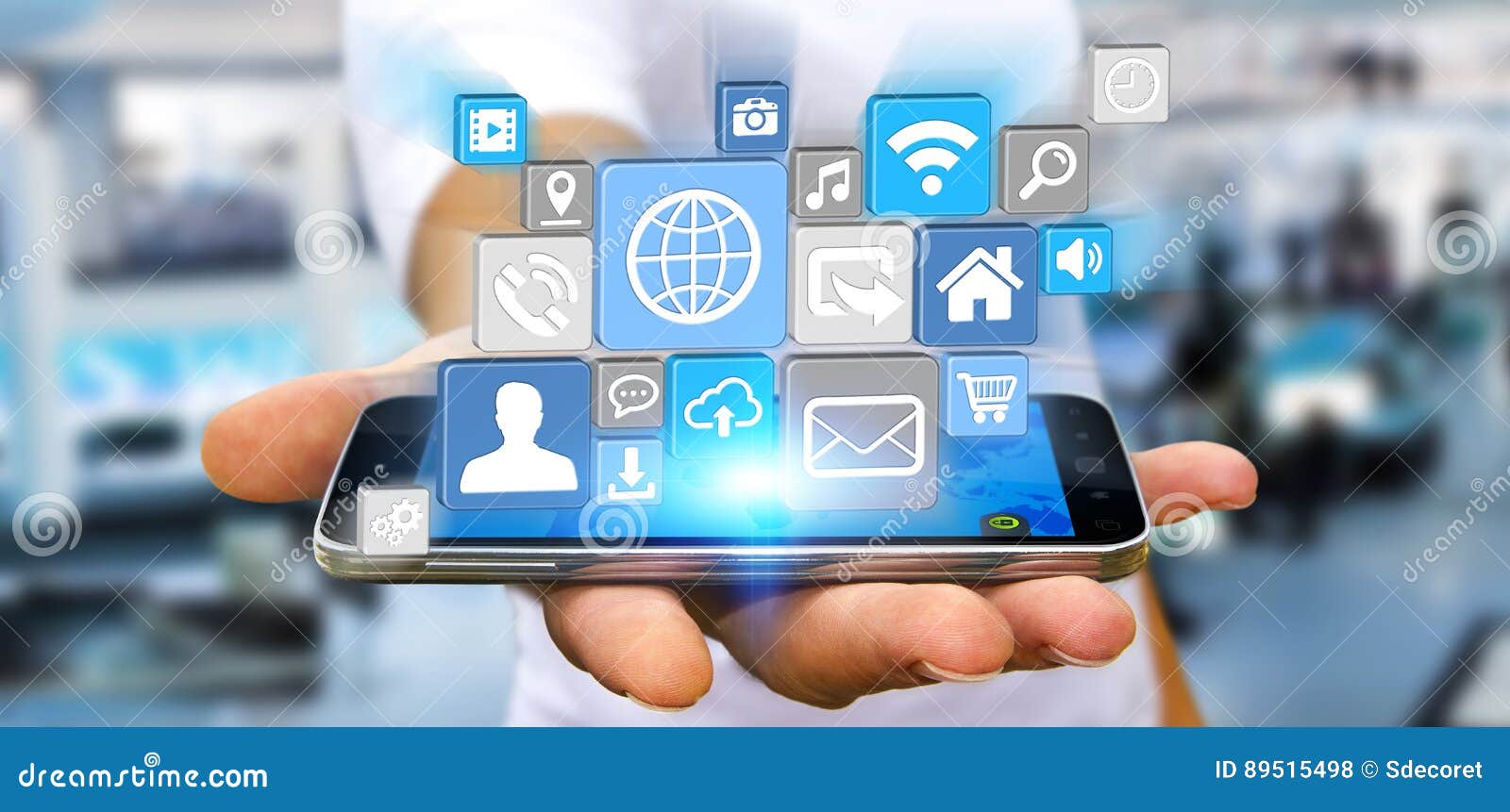 Businessman Using Modern Digital Icon Application on His Mobile Stock ...