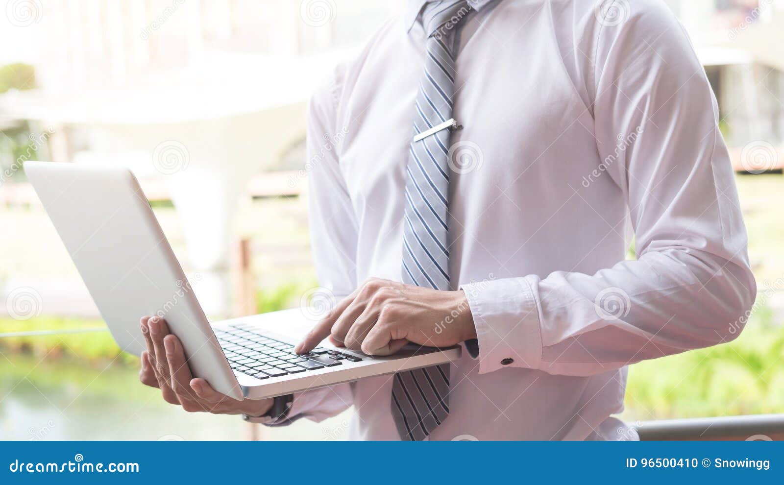 Businessman Using Modern Laptop for Working at Personal Space Outdoor ...