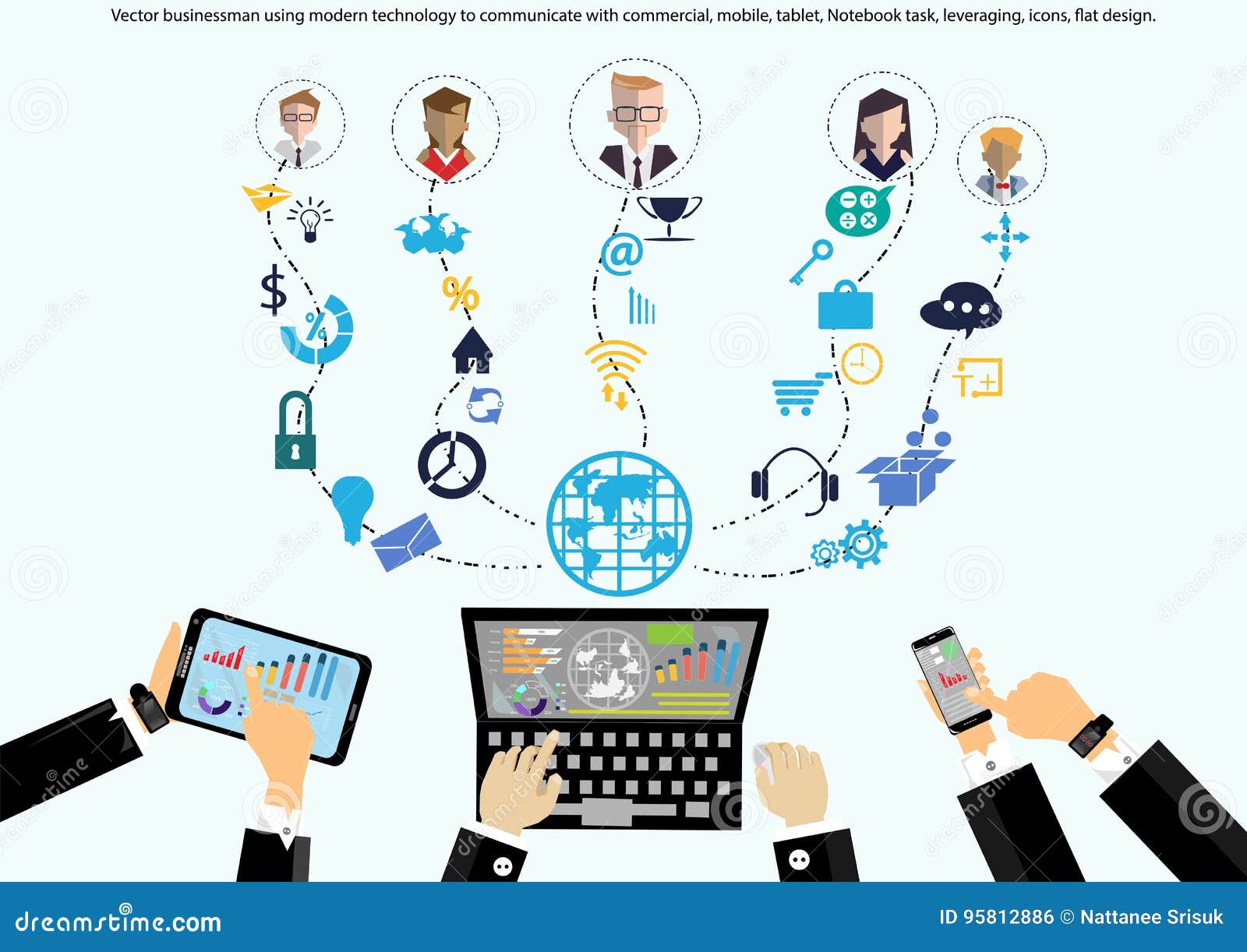 Vector Businessman Using Modern Technology To Communicate with the ...