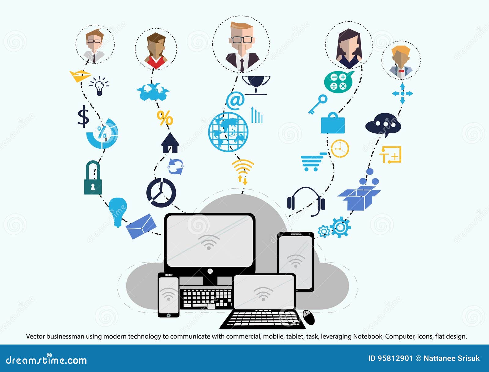 Vector Businessman Using Modern Technology To Communicate with the ...