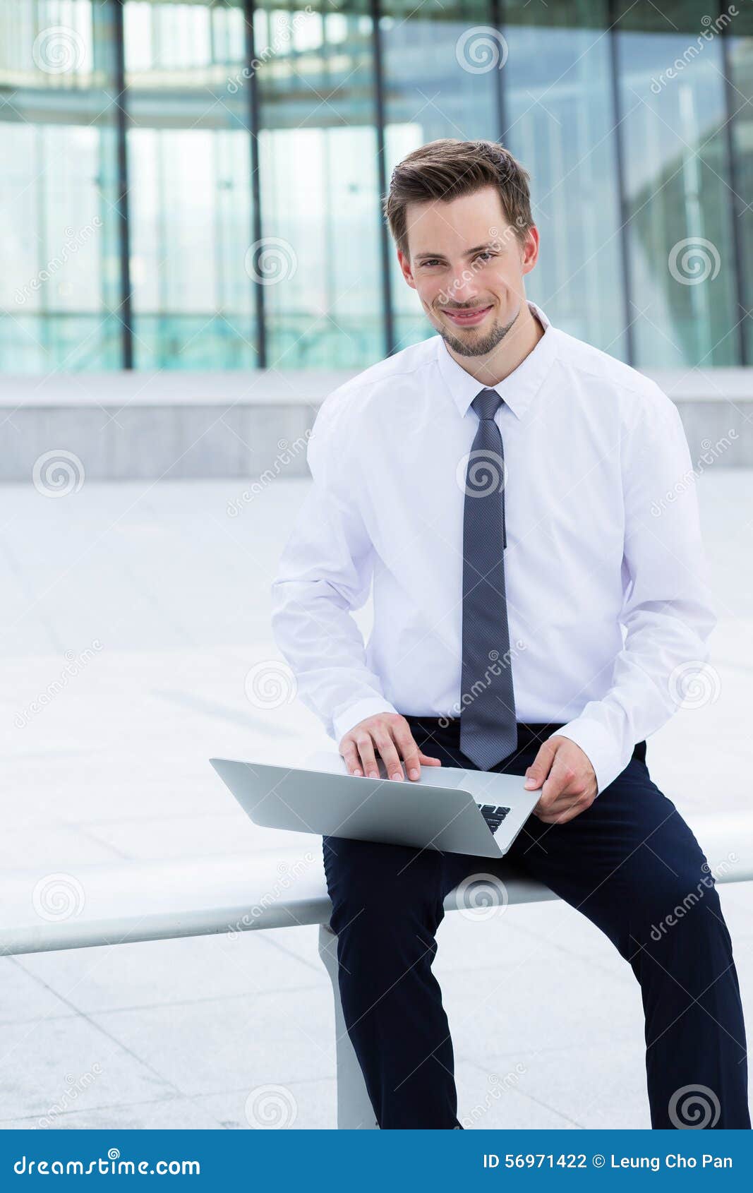 Businessman Using the Notebook Computer at Outdoor Stock Photo - Image ...