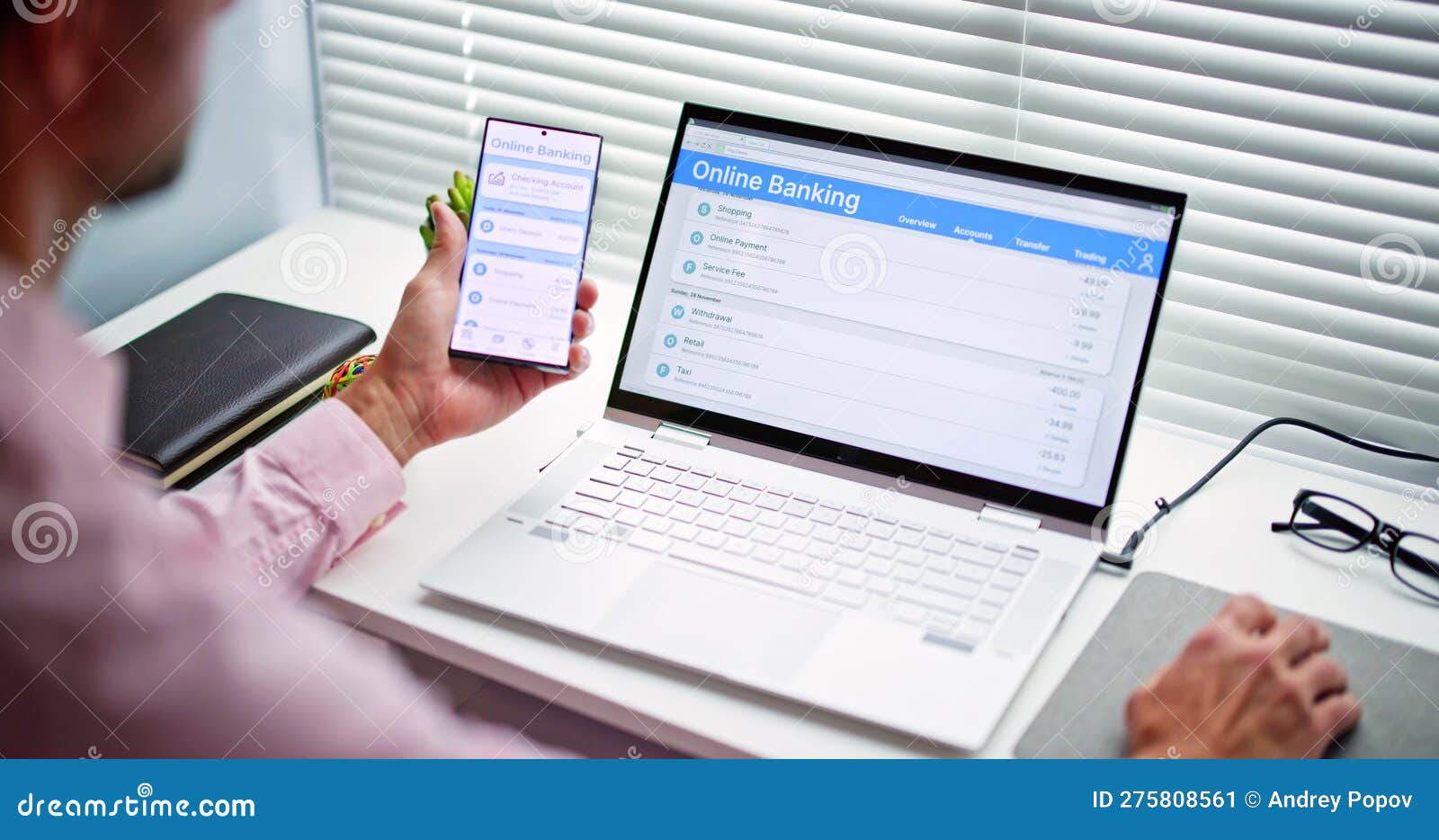 Businessman Using Online Banking Service on Computer Stock Image ...