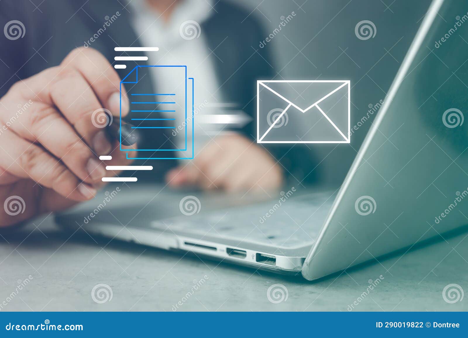 Businessman Using Pen Signing E-document on a Virtual Screen and Sent ...
