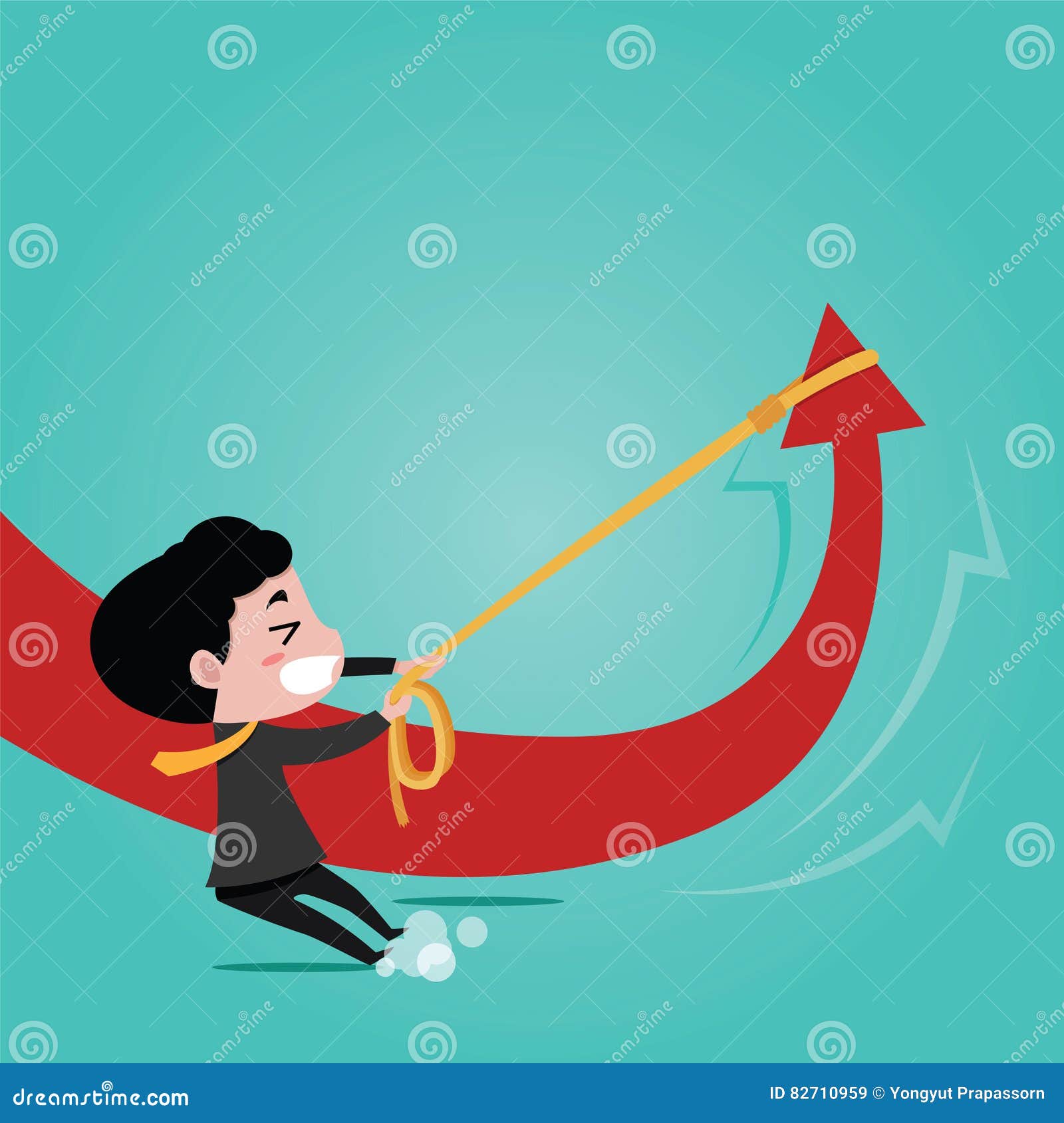 Businessman is Using Rope To Pull the Arrow Graph Stock Vector ...