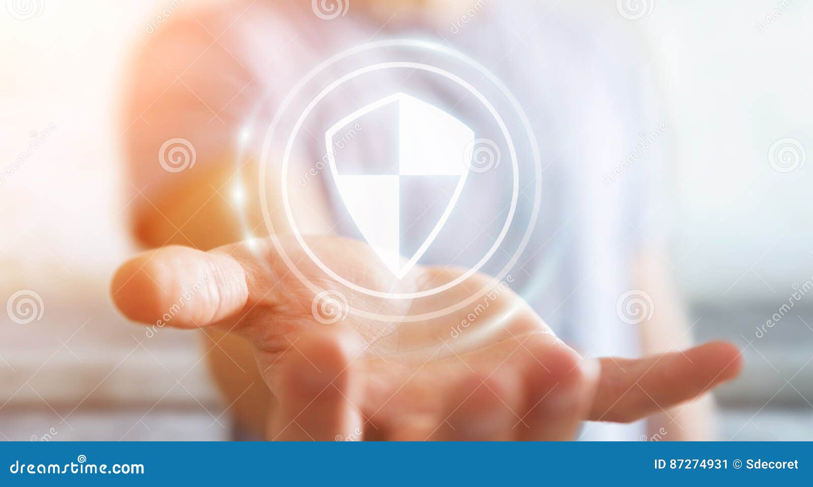 Businessman Using Shield Safe Protection To Protect His Datas 3D ...