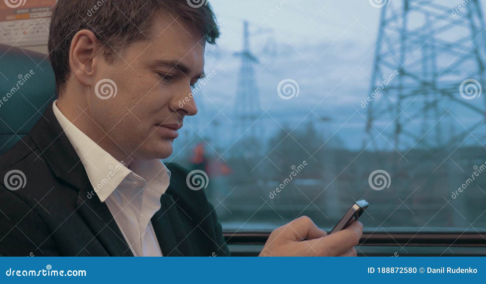Businessman Using Smart Phone during Trip in Train Stock Photo - Image ...