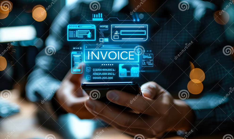 Businessman Using Smartphone App for Digital Invoicing and Billing with ...