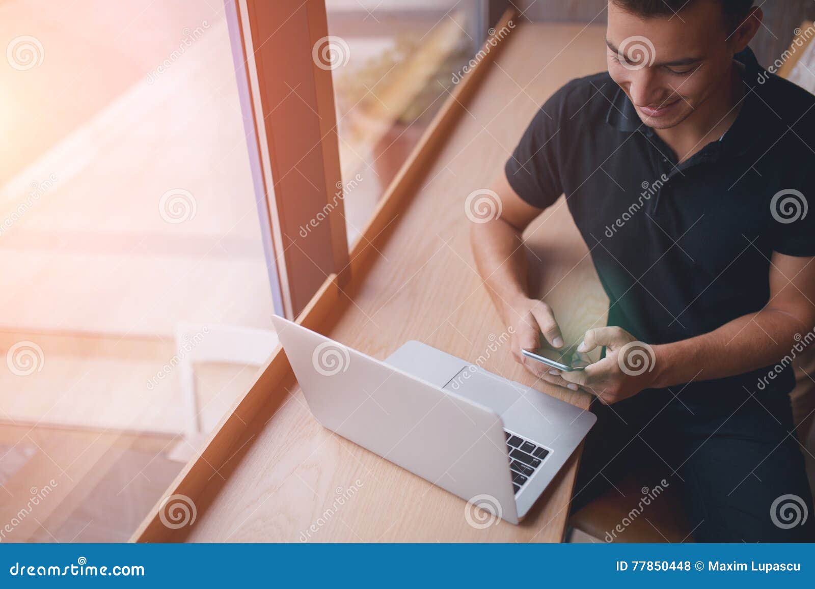 Businessman Using Smartphone and Laptop Stock Photo - Image of message ...